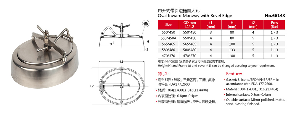 Stainless Steel Sanitary Oval Inward Tank Manways with Bevel Edge - Buy ...