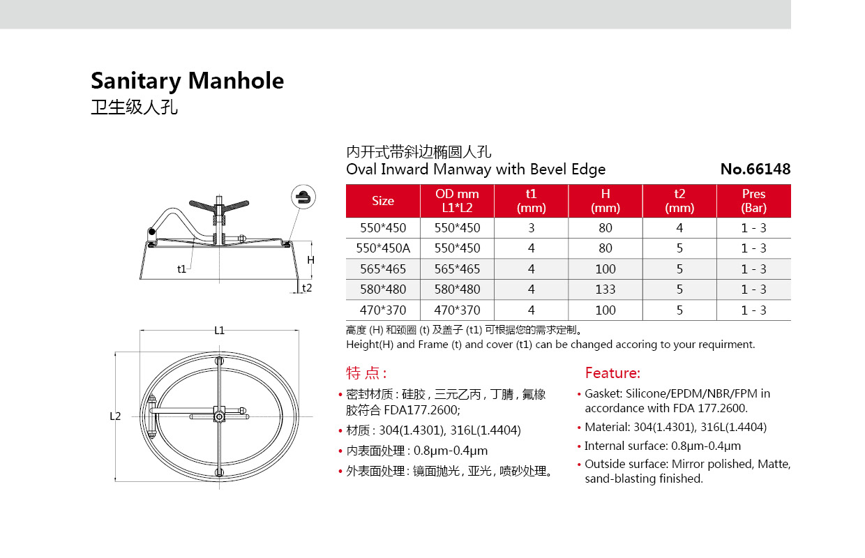 Sanitary Stainless Steel Inward-open Elliptical Manhole Tank Manway ...