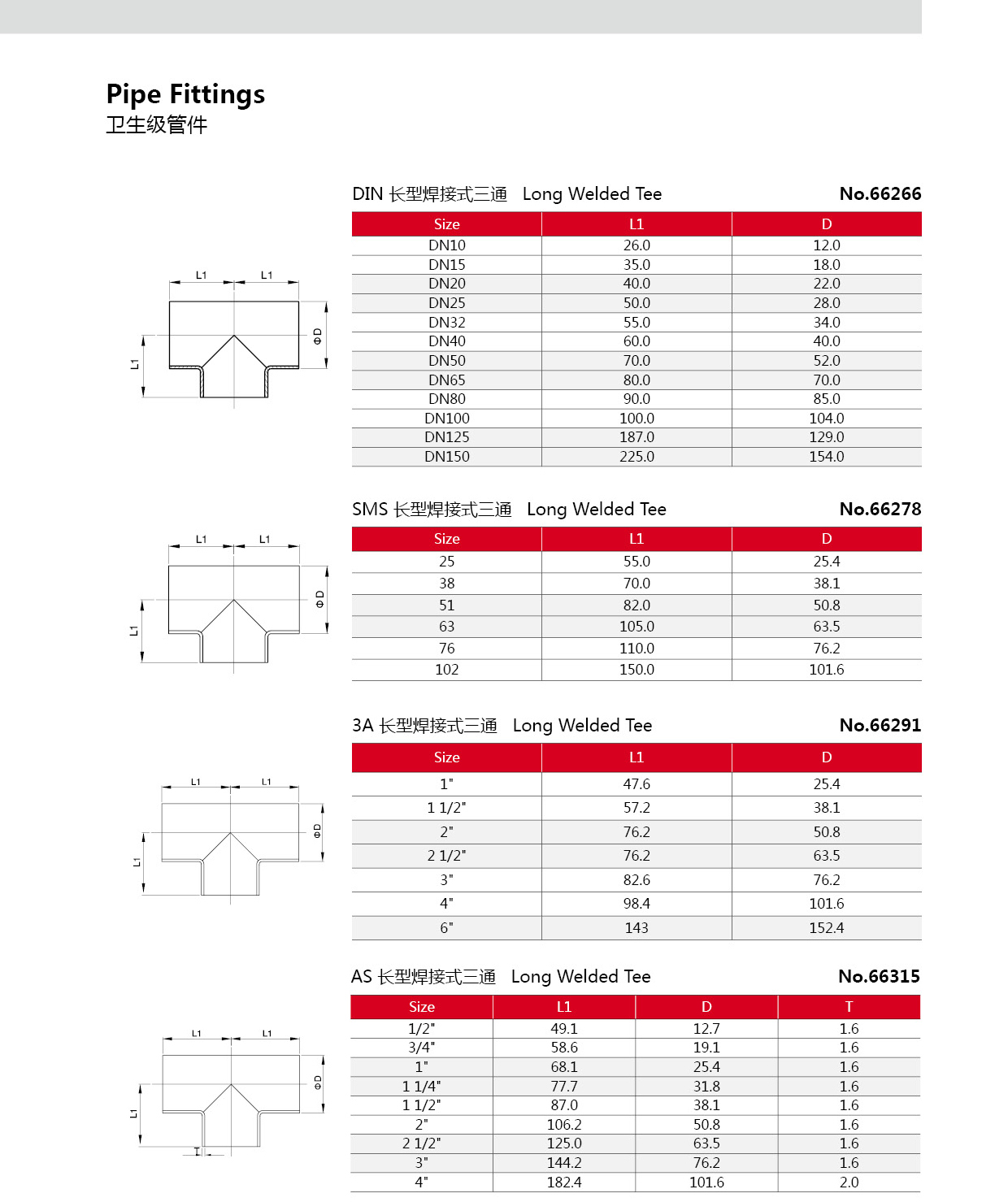 Sanitary Stainless Steel Long Equal Welding Type Tee - Buy Hygienic ...