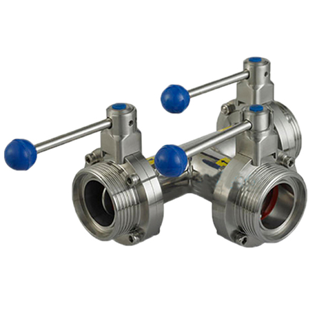 Stainless Steel AISI304 Sanitary Manual Three-way Butterfly Valves ...